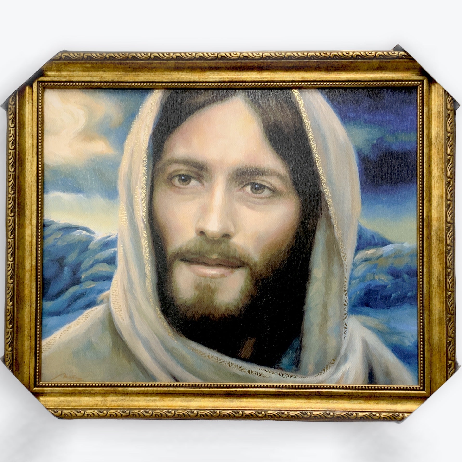 Jesus Face w/ Cloak (Blue Sky) 16x20 | THE RELIGIOUS ART & GIFT STORE